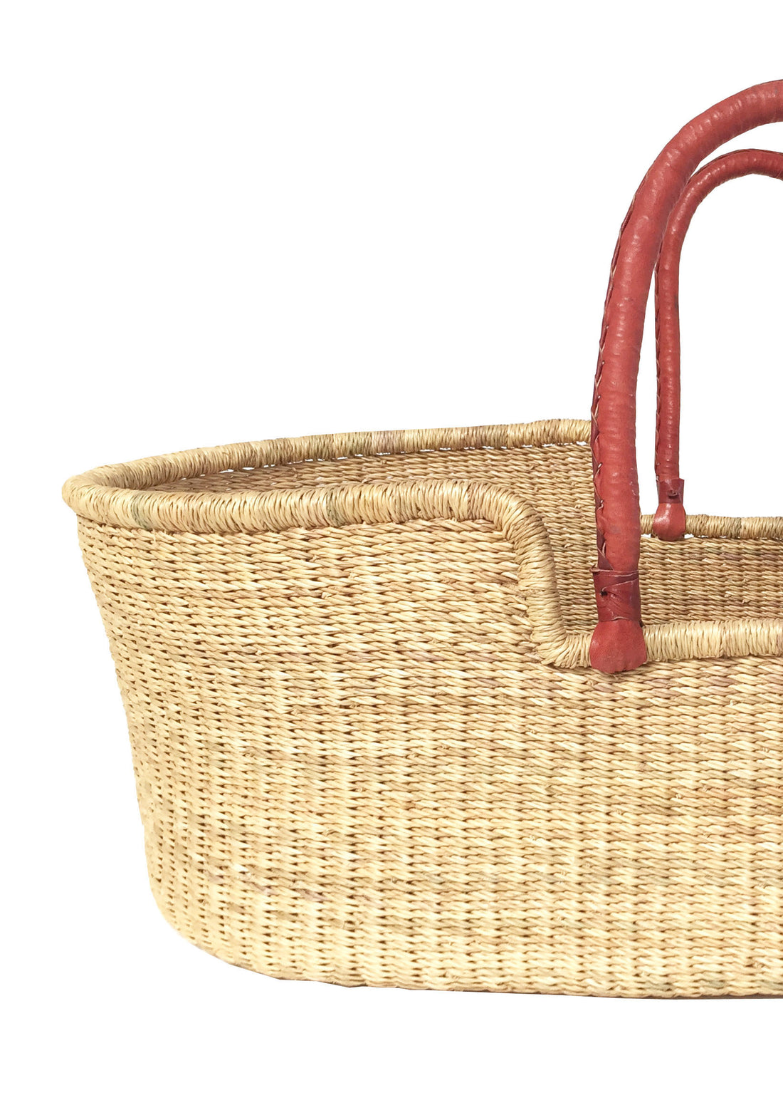African Styled Moses Basket Hand Woven in Ghana - Reddish Brown Leathe ...